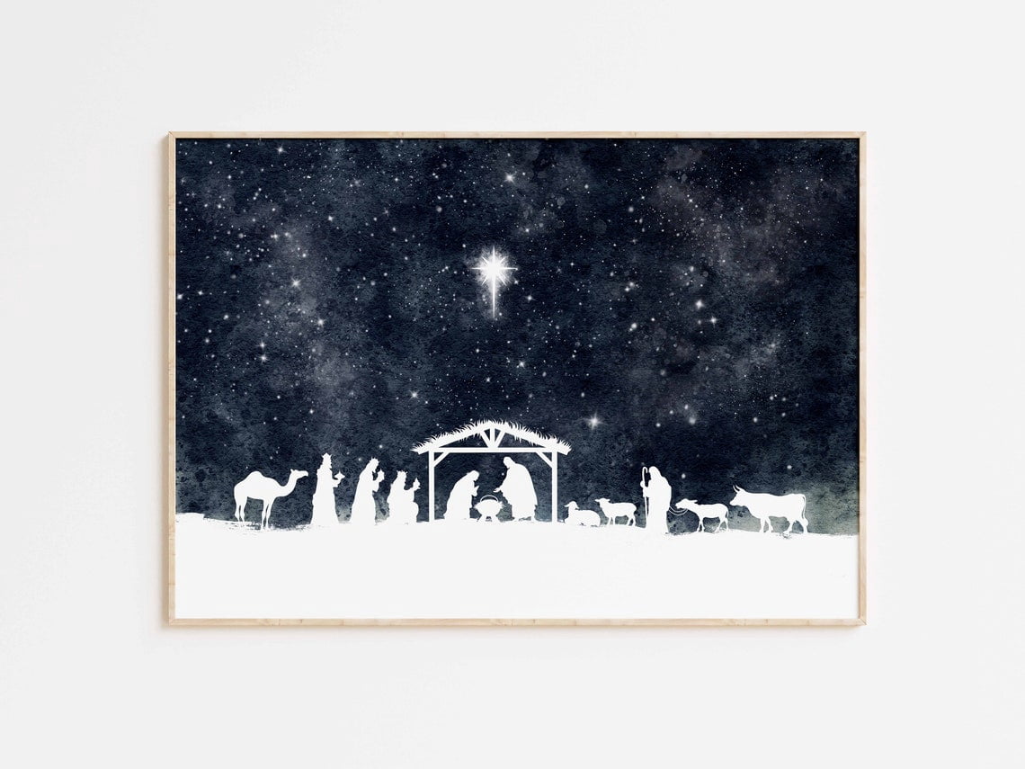 Nativity Scene Christian Wall Art, Modern Religious Home Decor Print ...