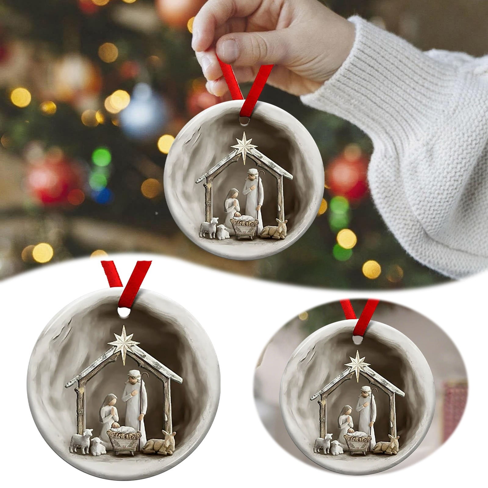 Nativity Scene Christmas Ornaments 2D Acrylic Religious Hanging Decor ...