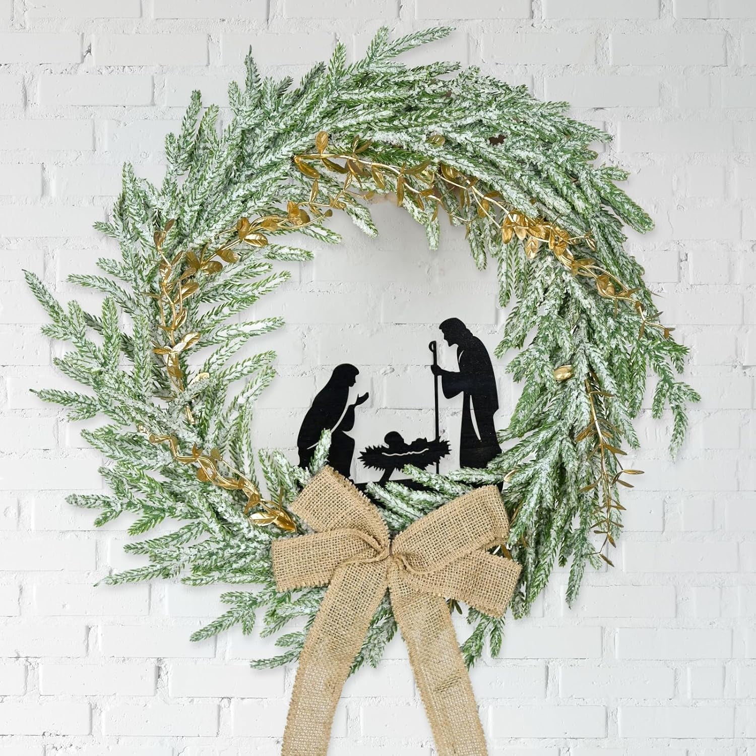 Nativity Scene Christmas Wreath for Front Door Norfolk Pine Hanging ...