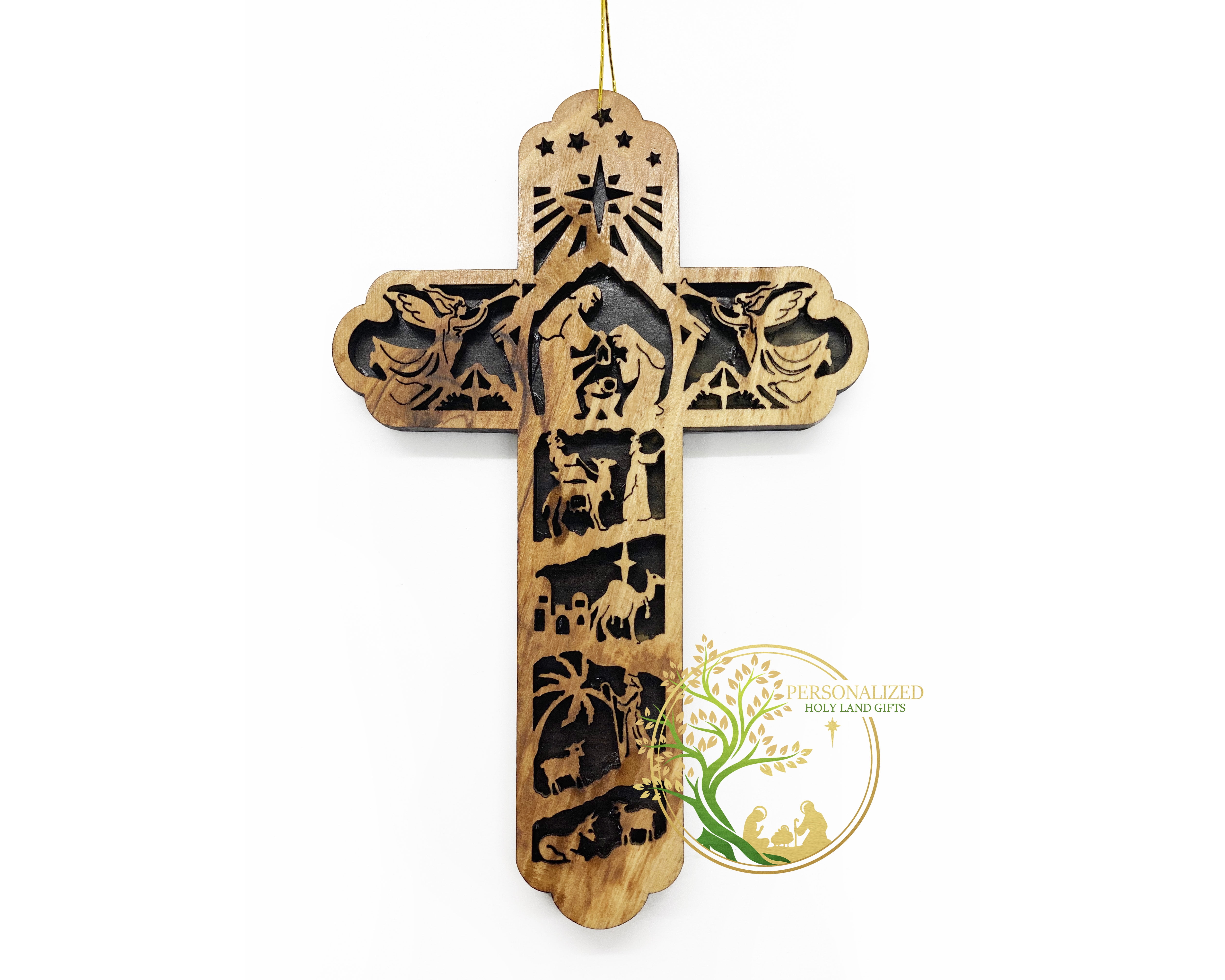 Nativity Scene Cross Tree Ornament Story Of The Birth Of Jesus Christ ...
