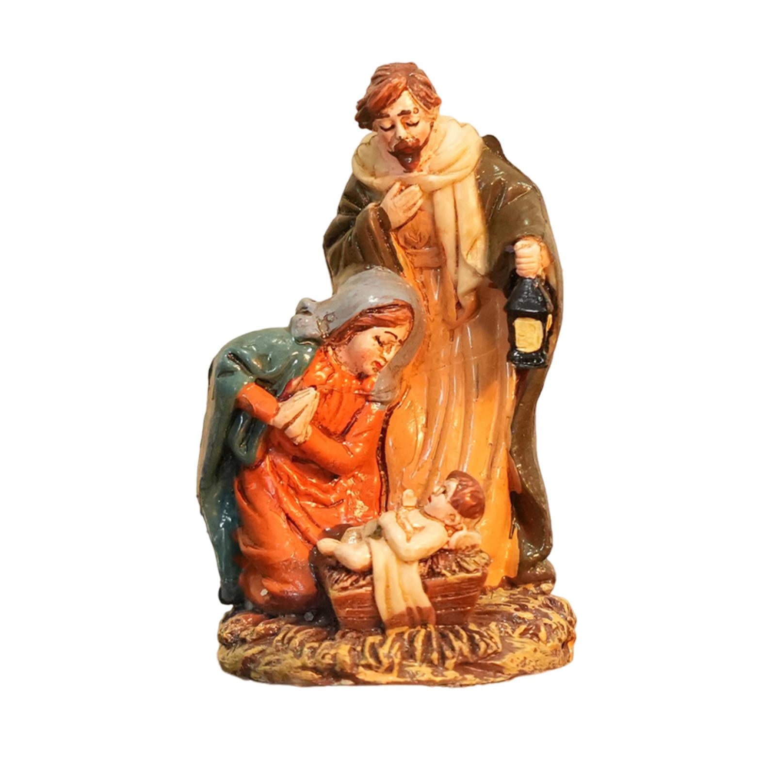 Nativity Scene Figurine Xmas Statue Resin Manger House Display for ...