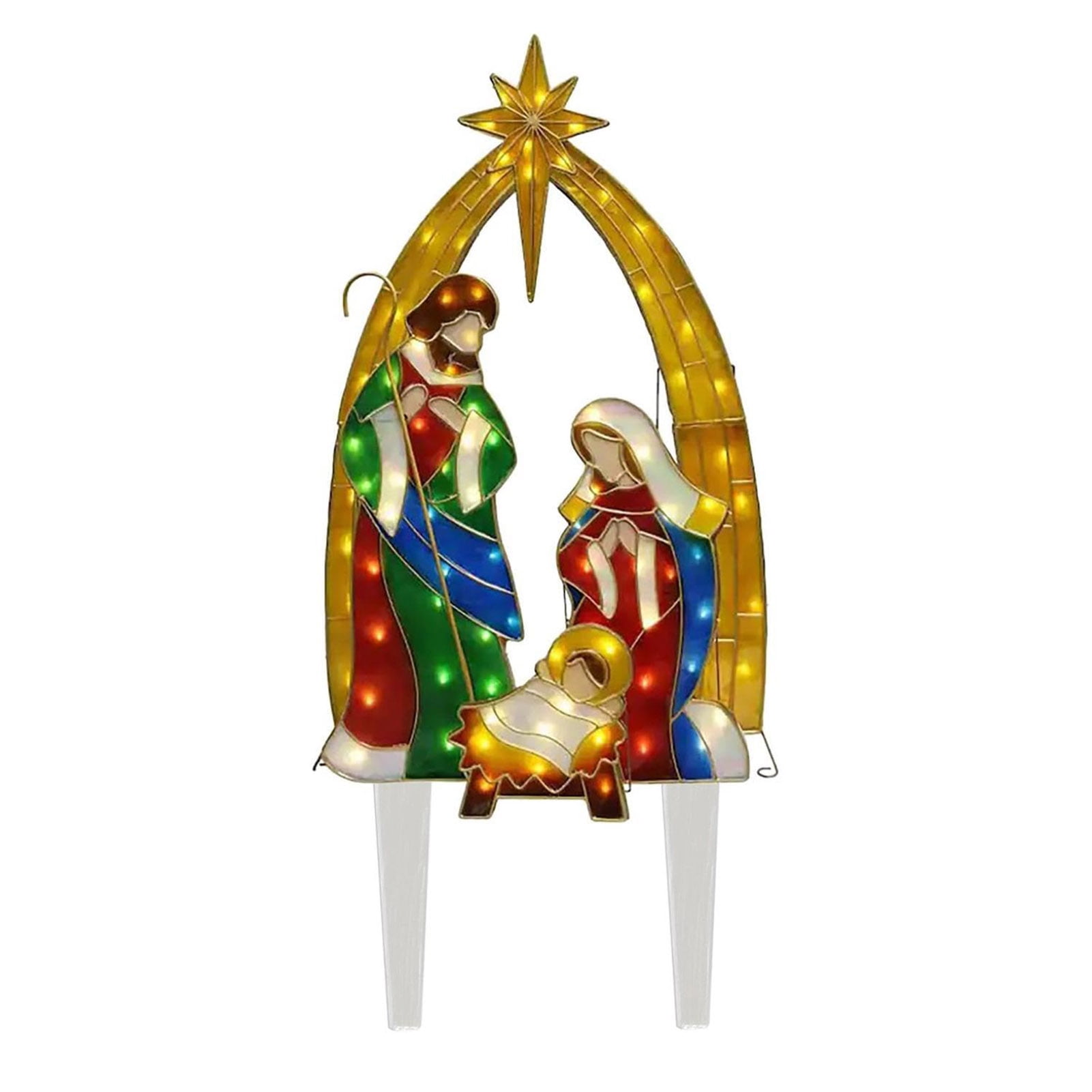 Nativity Scene Garden Stake Lighted Holy Family Ground Stake Outdoor