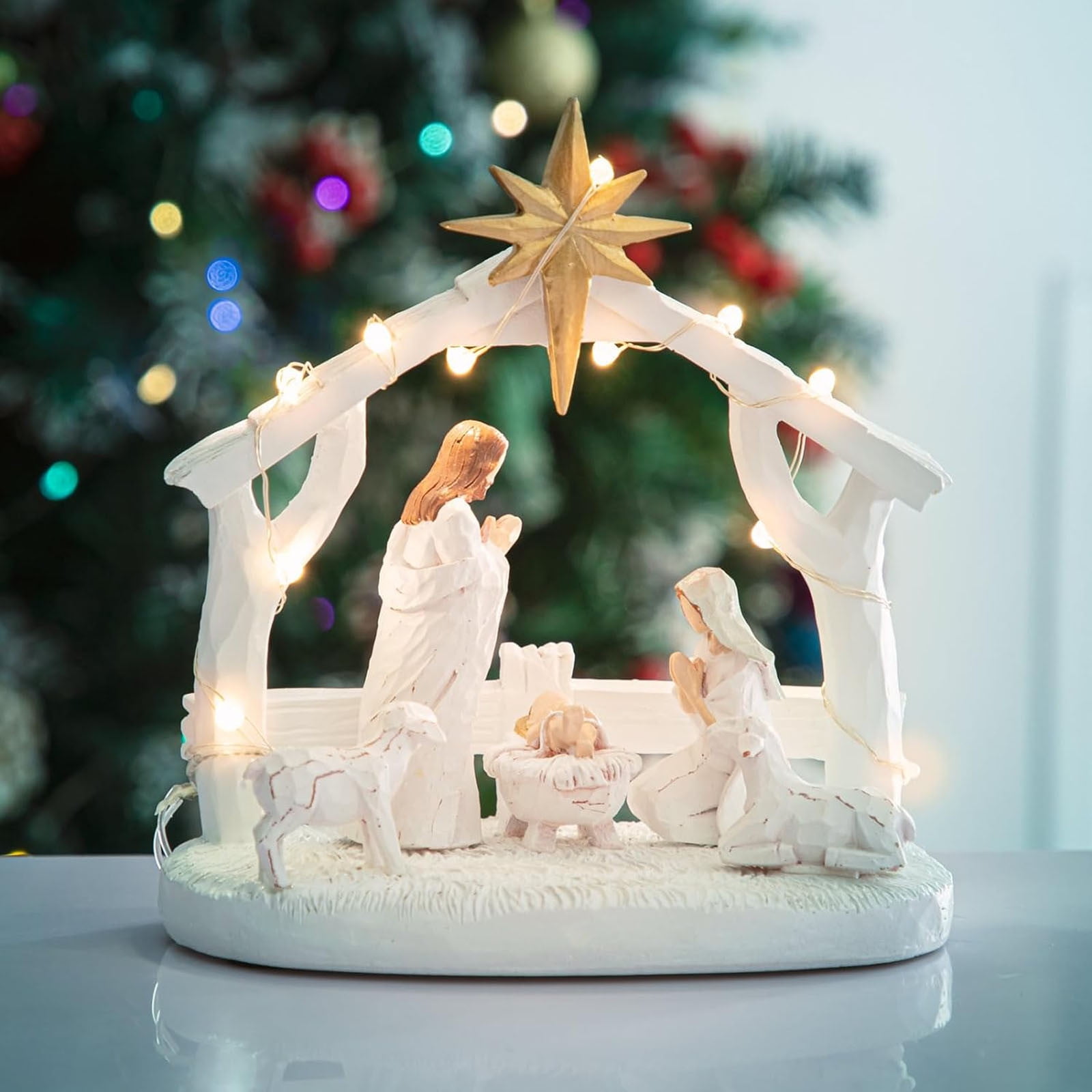 Nativity Scene With Lights, Sculpted Hand Painted Nativity Figurine ...
