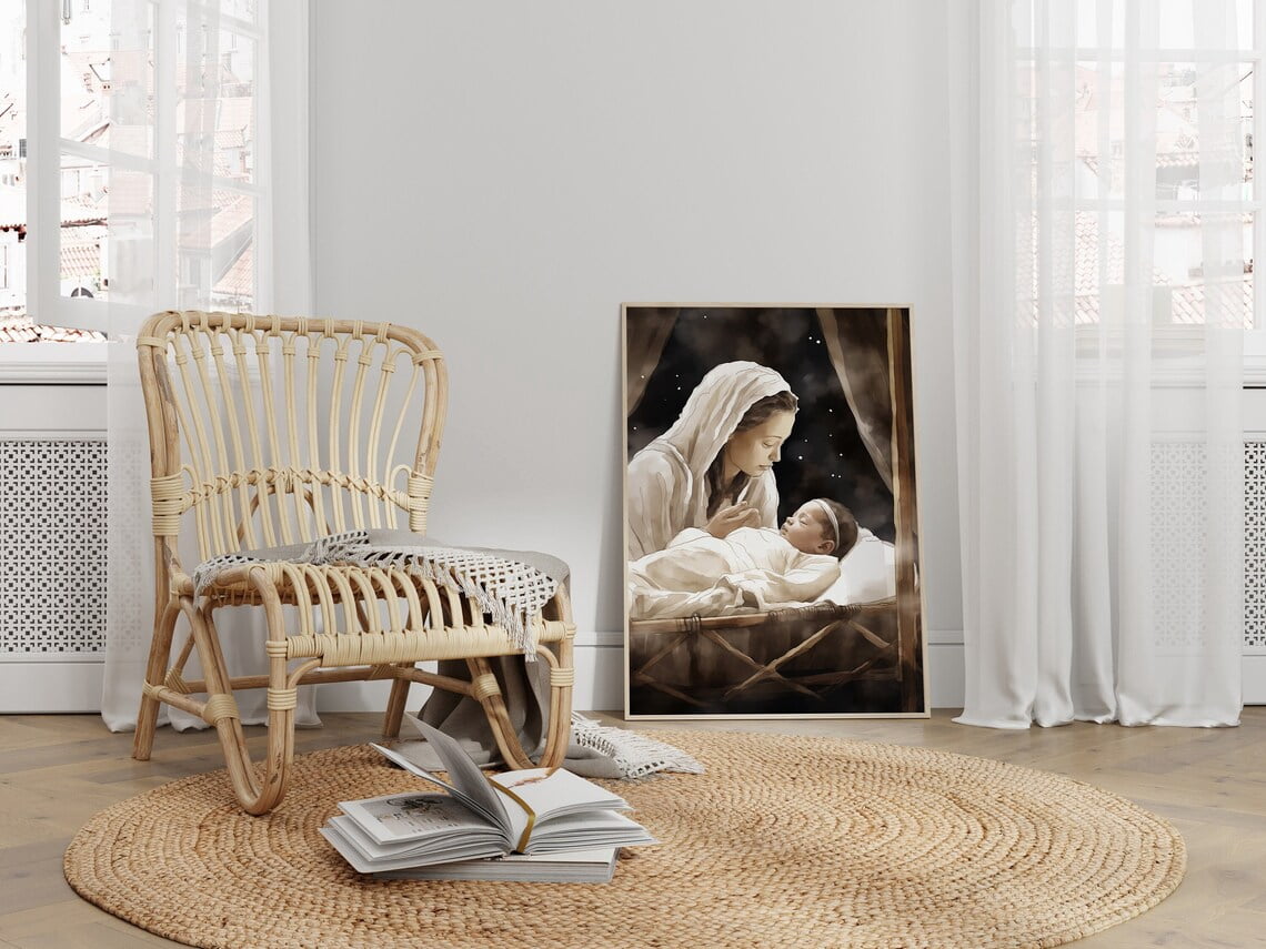 Nativity Scene Mary and Baby Jesus Wall Decoration, Unframed Paper ...