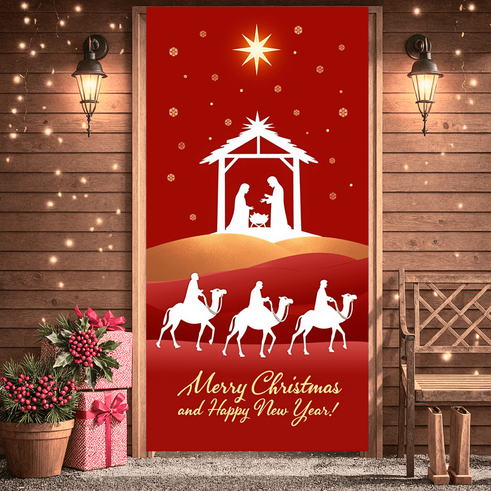 Nativity Scene Merry Christmas Banner Holiday Decoration Design Festive ...