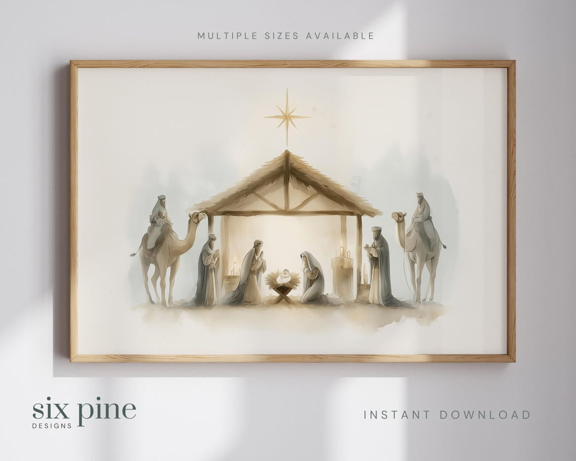 Nativity Scene Print, Nativity Scene, Wall Art, Nativity Decor, Home ...