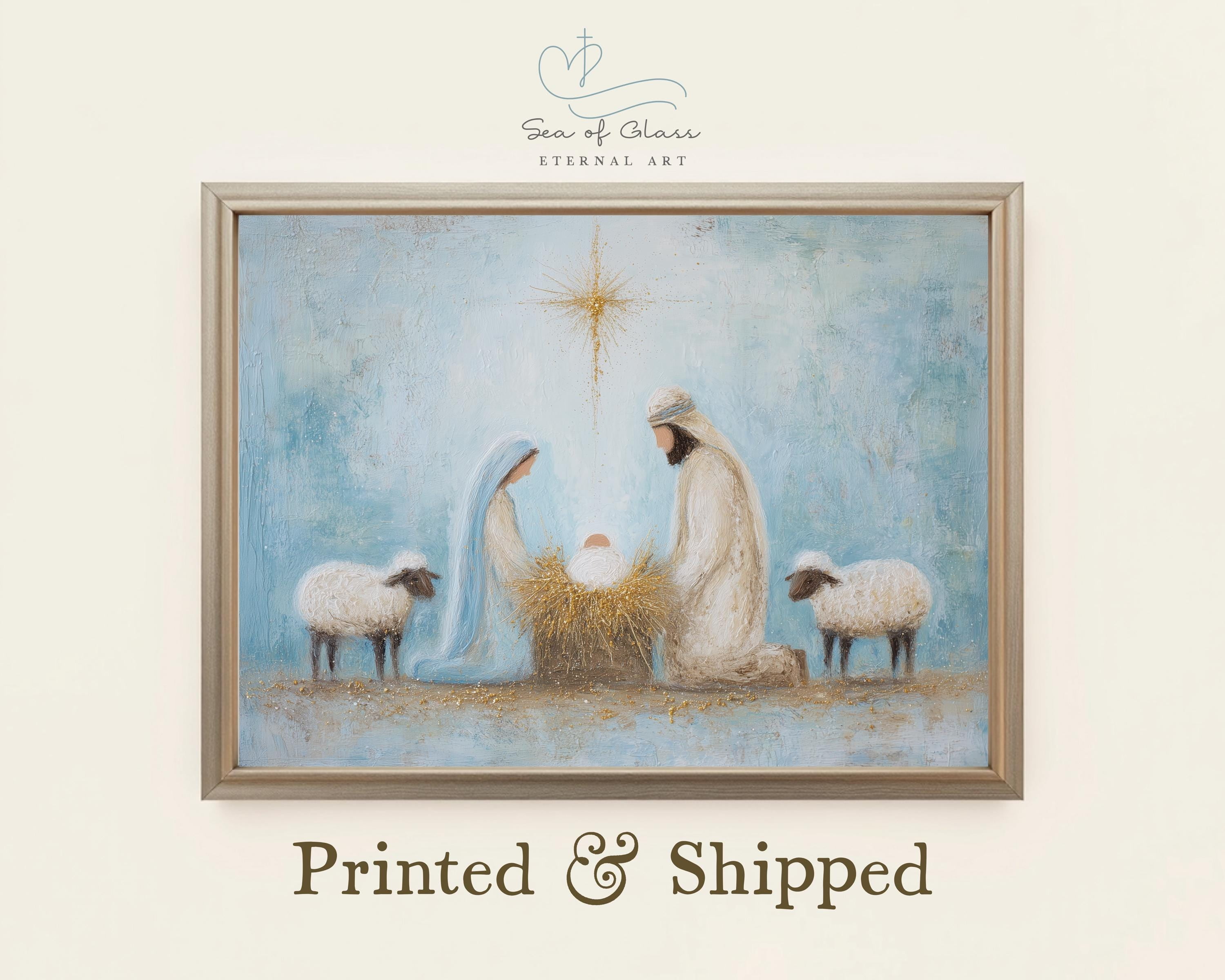 Nativity Scene Print Poster, Rustic Holy Family Wall Art Poster ...