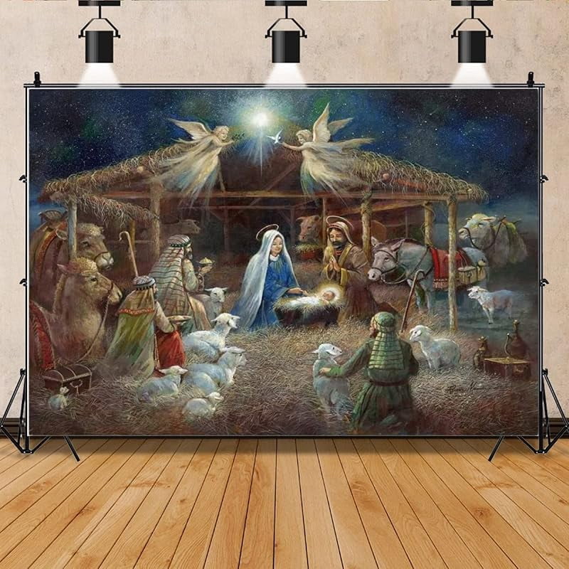 Nativity Scene Religious Christmas Decorations Jesus in Manger Backdrop ...