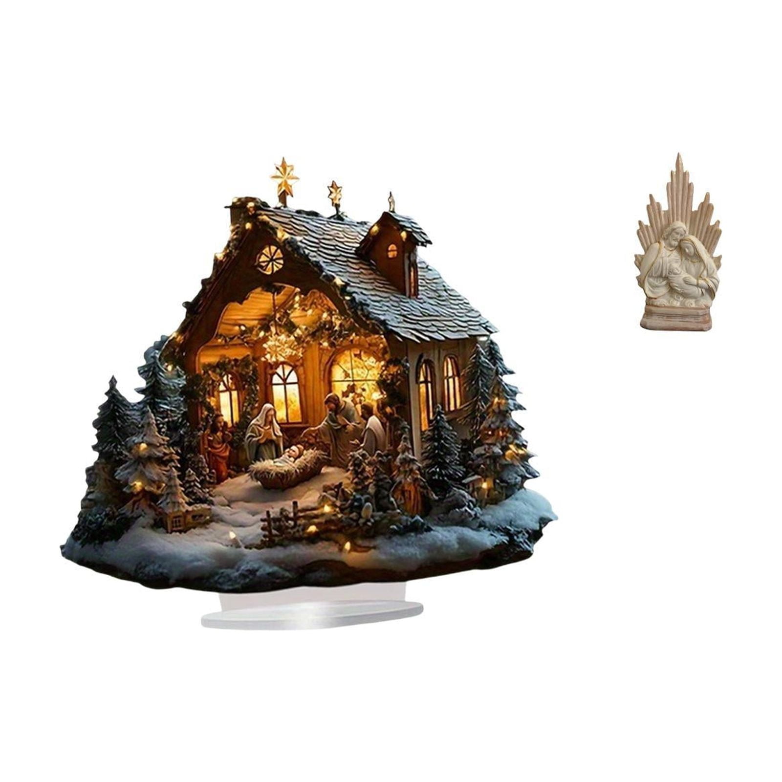 Nativity Scene Sculpture Acrylic Ornament Catholic Statue with Stable ...