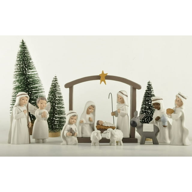 12-Piece Hand-Painted Nativity Scene Set, Mini Religious Christmas ...