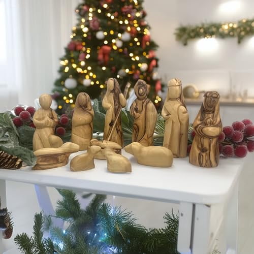 Nativity Scene Set Carved inside olive Tree Branch, Wooden Manger Scene ...