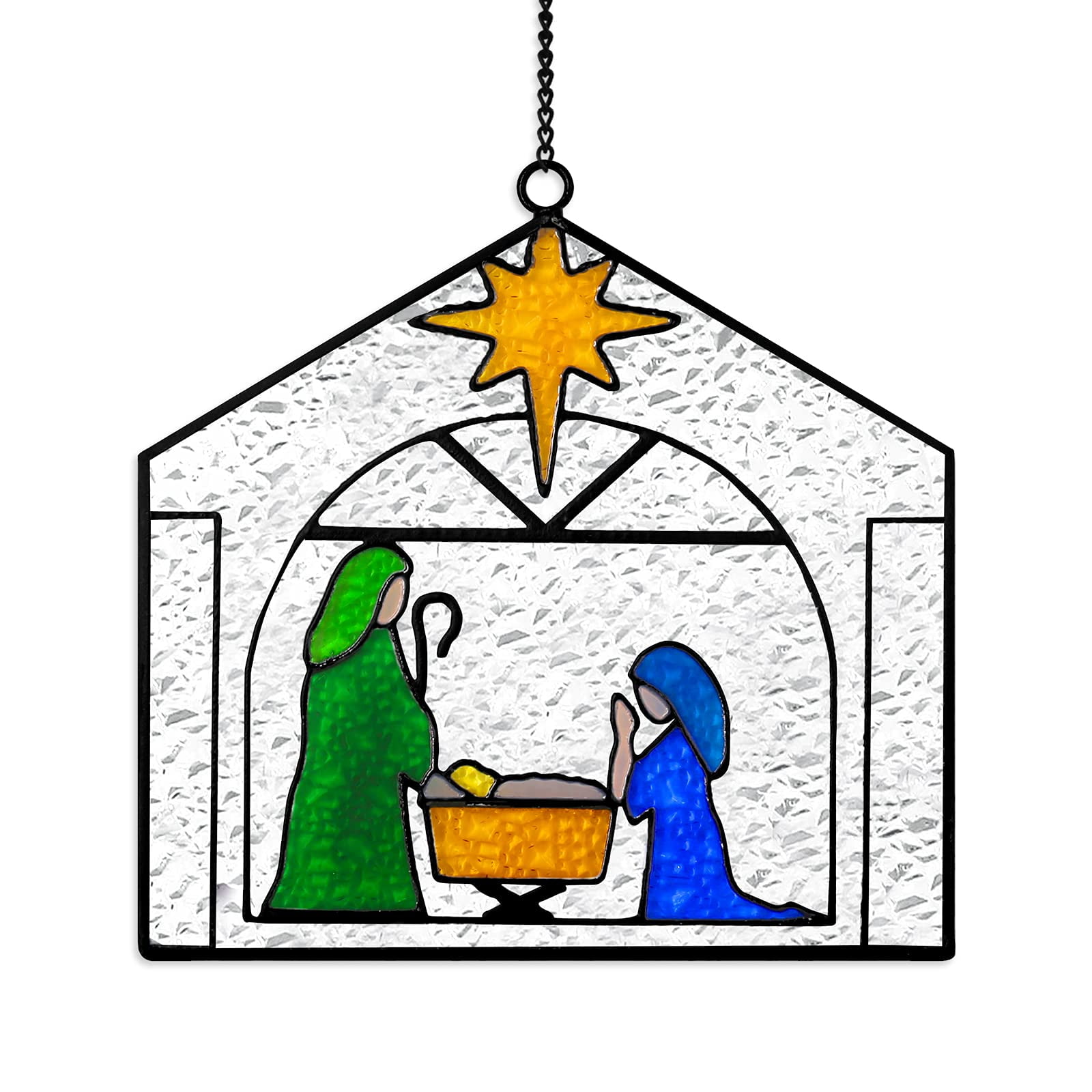 Nativity Scene Stained Glass Decor Christ The Savior is Born Suncatcher ...