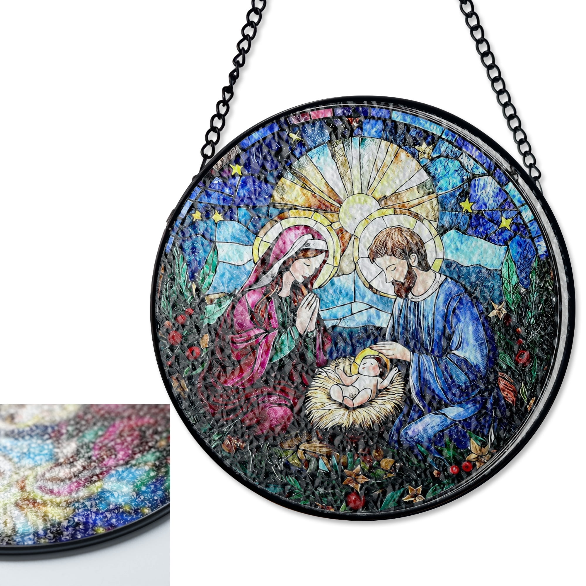 Nativity Scene Stained Glass Suncatcher, Christian Religious Suncatcher ...