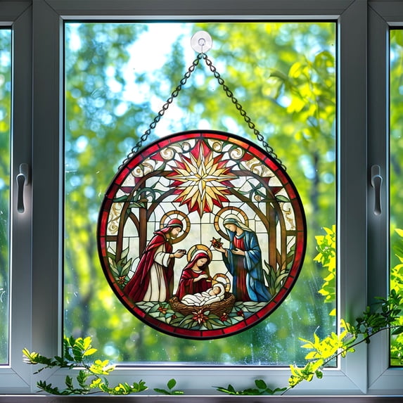 Nativity Scene Stained Glass Suncatcher, Nativity Scene Glass ...
