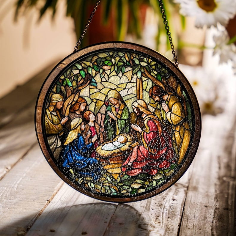 Nativity Scene Suncatcher Nativity Stained Glass Christian Art Light ...