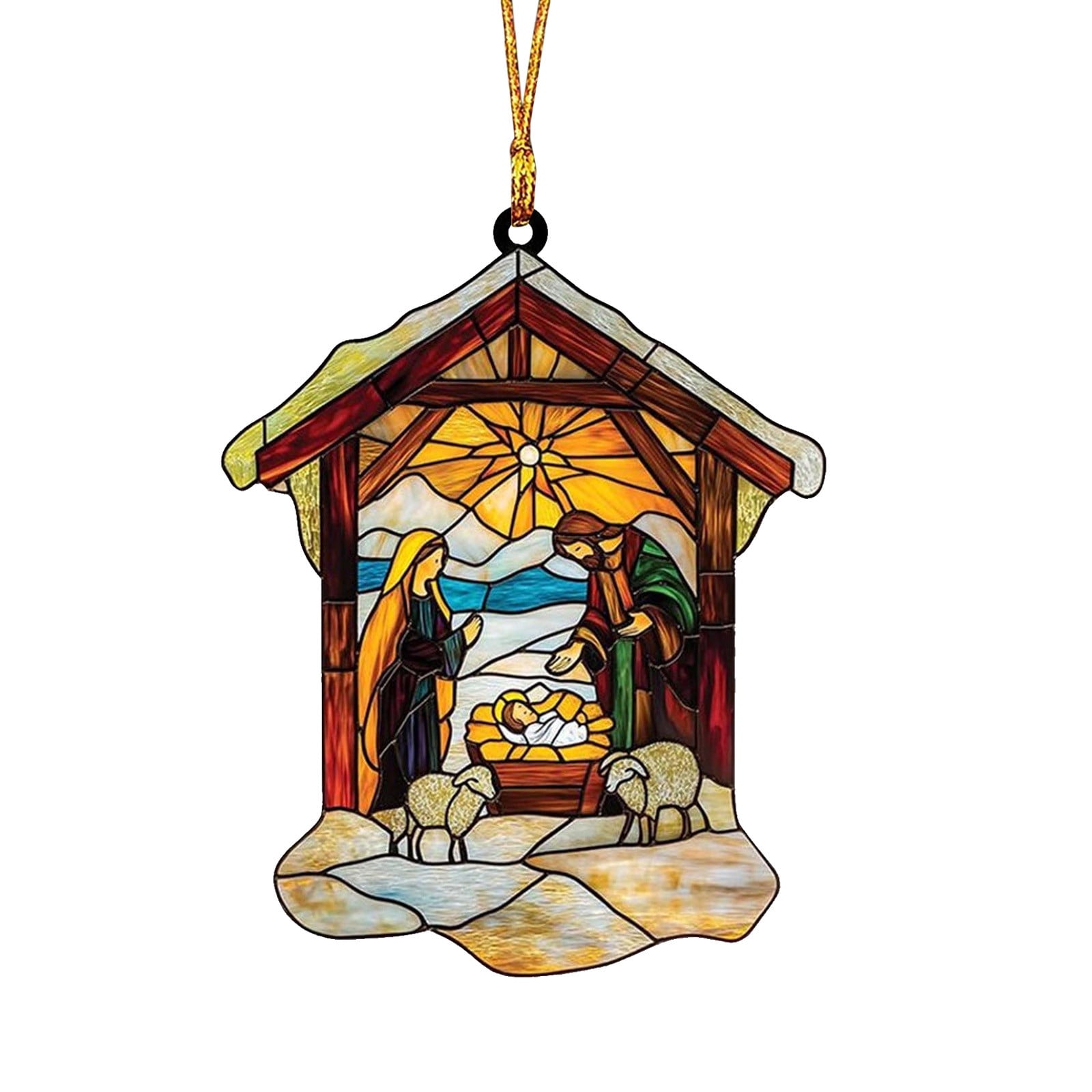 Nativity Scene Suncatcher Stained Glass Window Hanging Christmas Decor ...