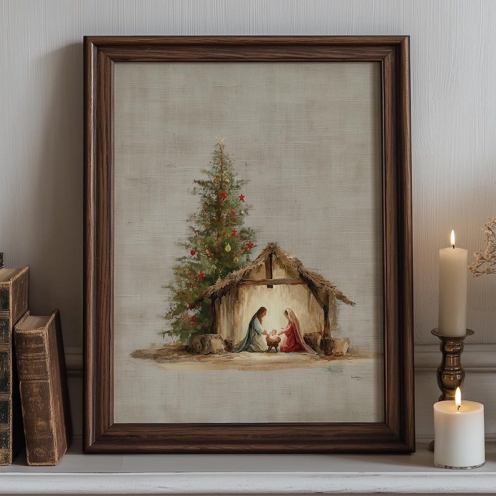 Nativity Scene Wall Art Holy Family Xmas Baby Jesus Manger UNFRAMED ...