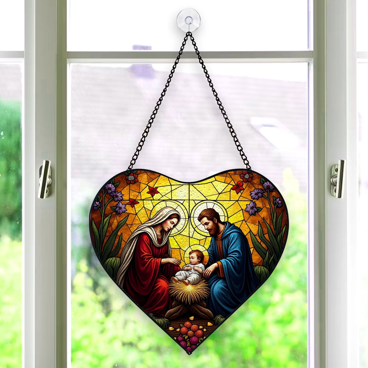 Nativity Scene Window Hanging Stained Glass Chirstmas, Nativity Scene ...