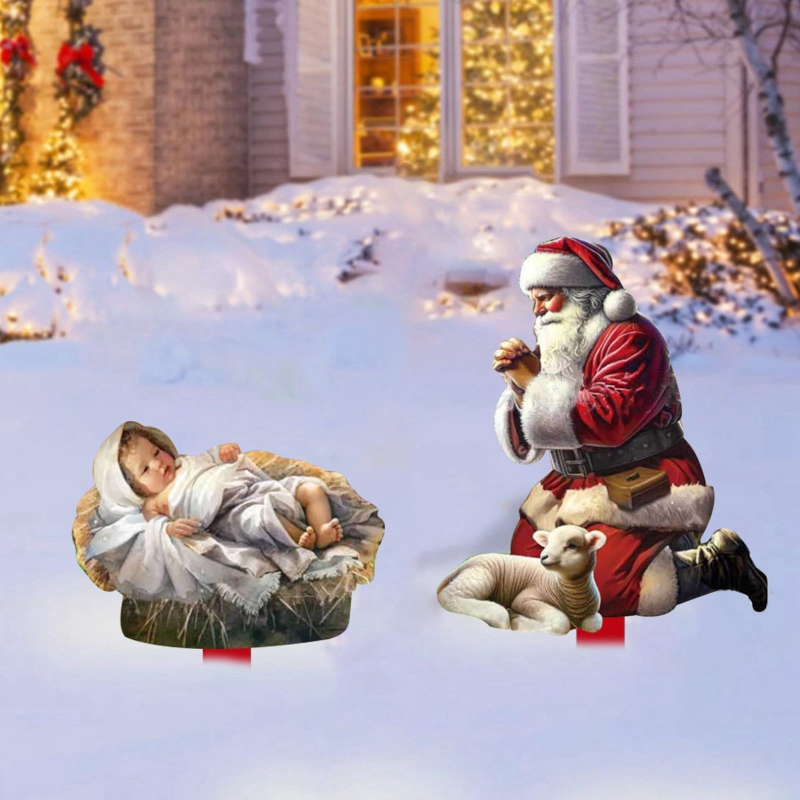 Nativity Scene Yard Acrylic Signs Stakes 2pcs 12" Rustic Christmas ...