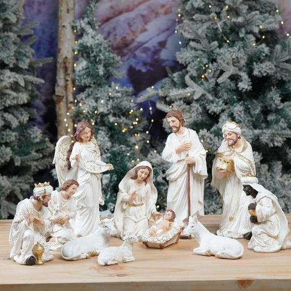 Nativity Set Christmas Indoor 12.5 inch 11 Pcs Scene Statue Figurines ...