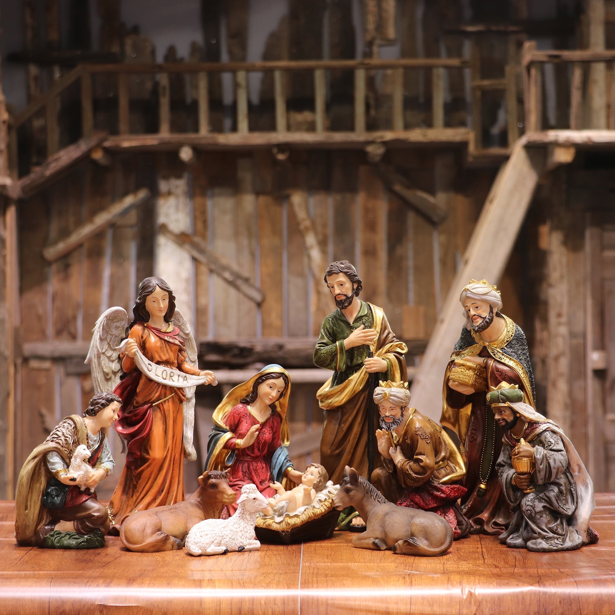 Zayton Collection 11-Piece Indoor Nativity Set, Christmas Stable Scene ...