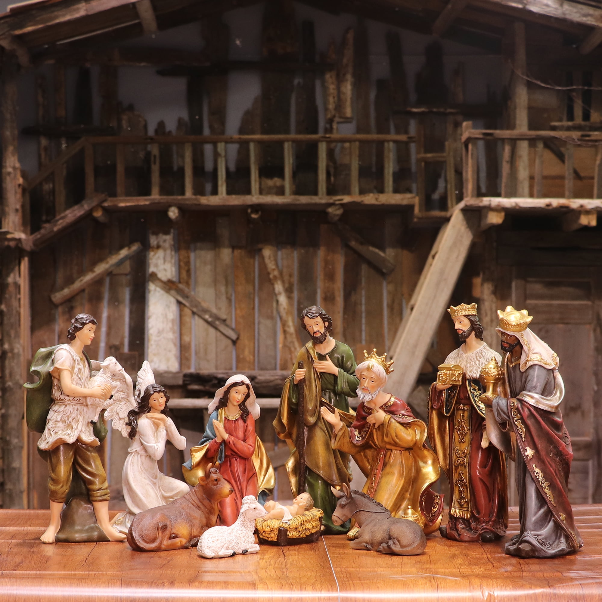 Small Indoor 8'' Nativity Set, 11 Piece Christmas Scene Décor, Stable ...