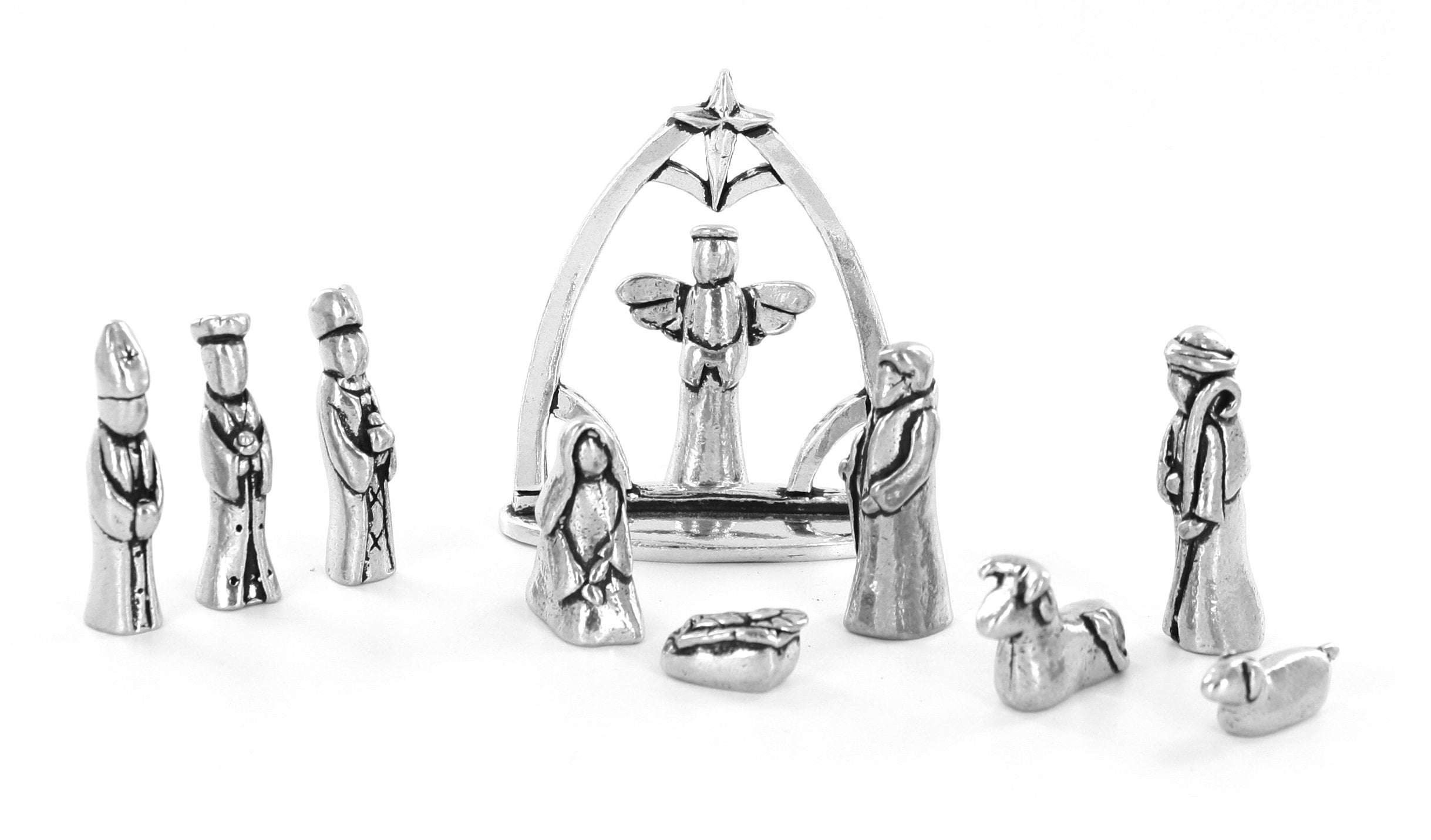 Miniature Pewter Nativity Figurines Set, 11 Pc with Velvet Pouch, Tiny ...