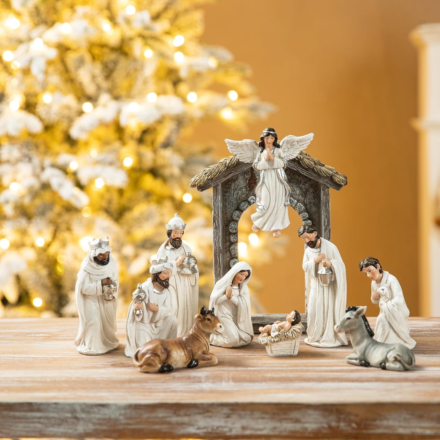 Nativity Sets Ivory 11Pcs Resin Nativity Figurines Sets for Christmas ...