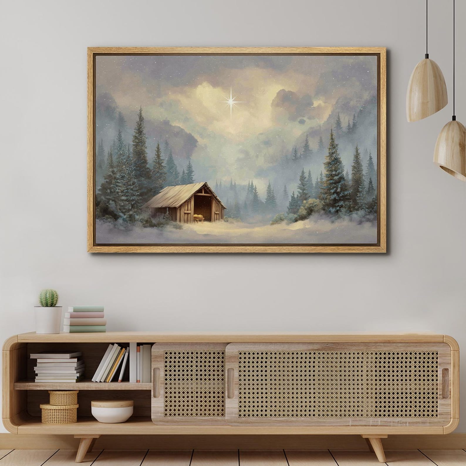Nativity Stable Christmas Wall Art, Holy Night Bethlehem Star Canvas ...
