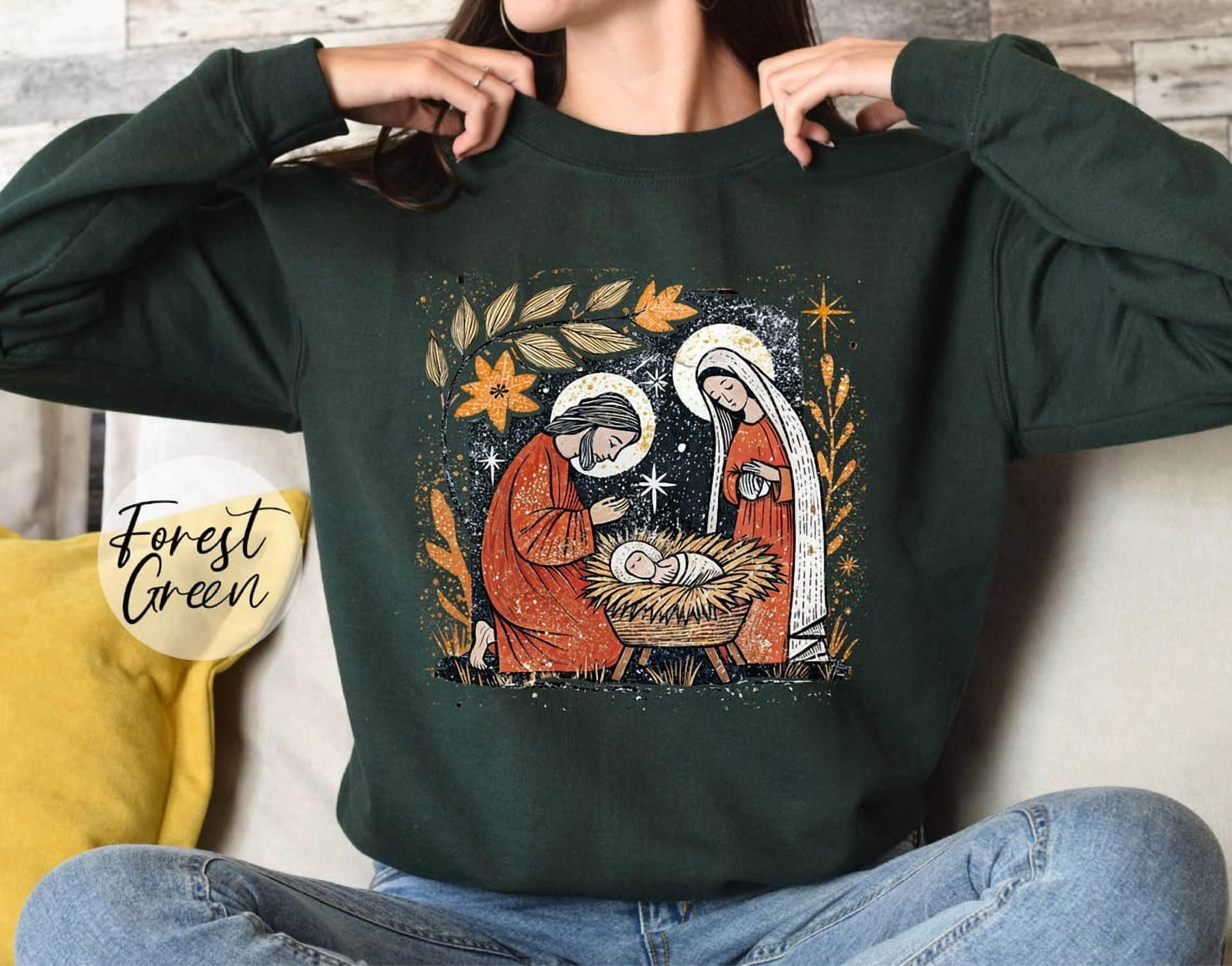 Nativity Sweatshirt, Christian season Crewneck, Holy Family Mary Joseph ...