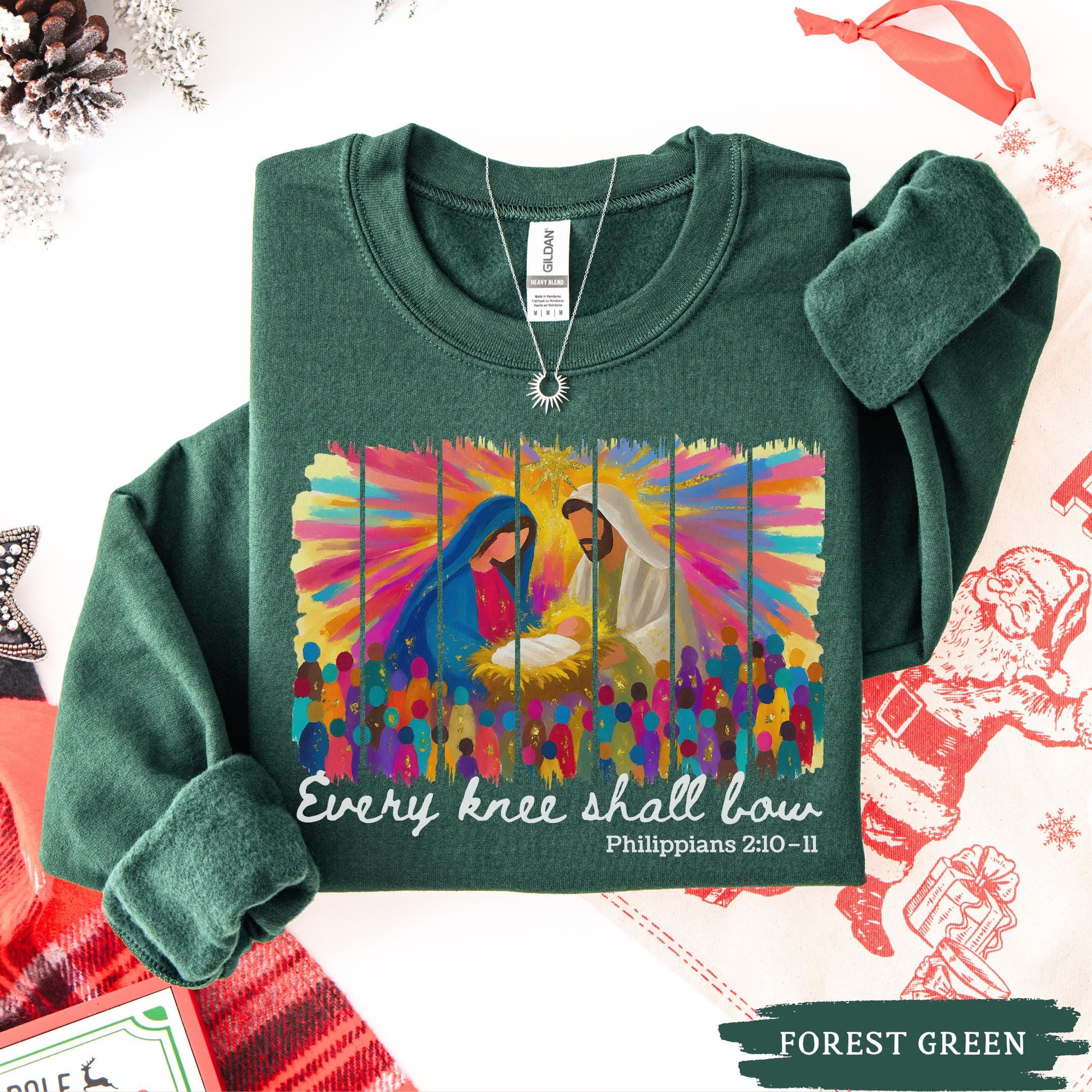 Nativity Sweatshirt, Every Knee Shall Bow Faith Sweater, Religious ...