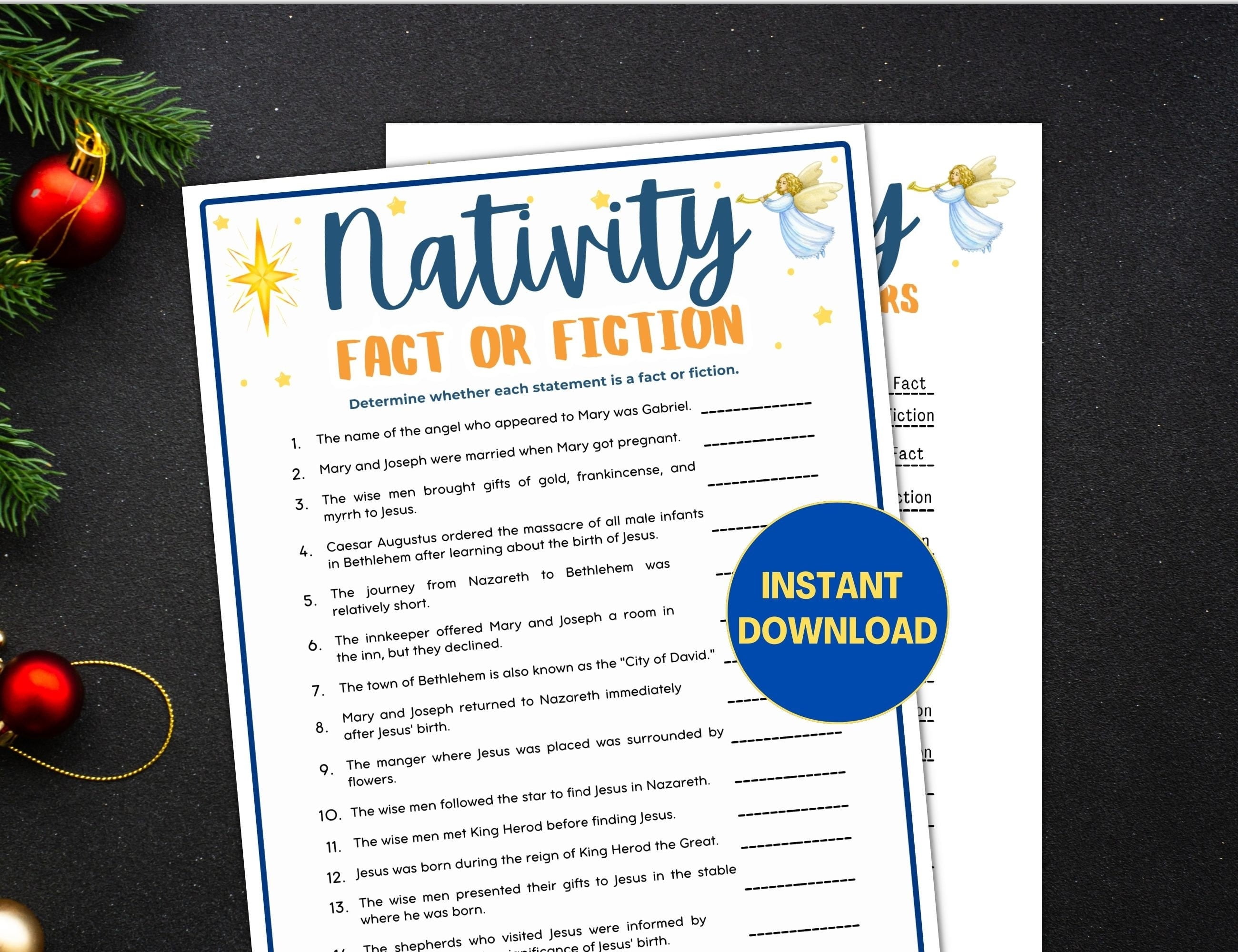 Nativity Trivia Game, Printable Christmas Bible Quiz, Religious Holiday ...