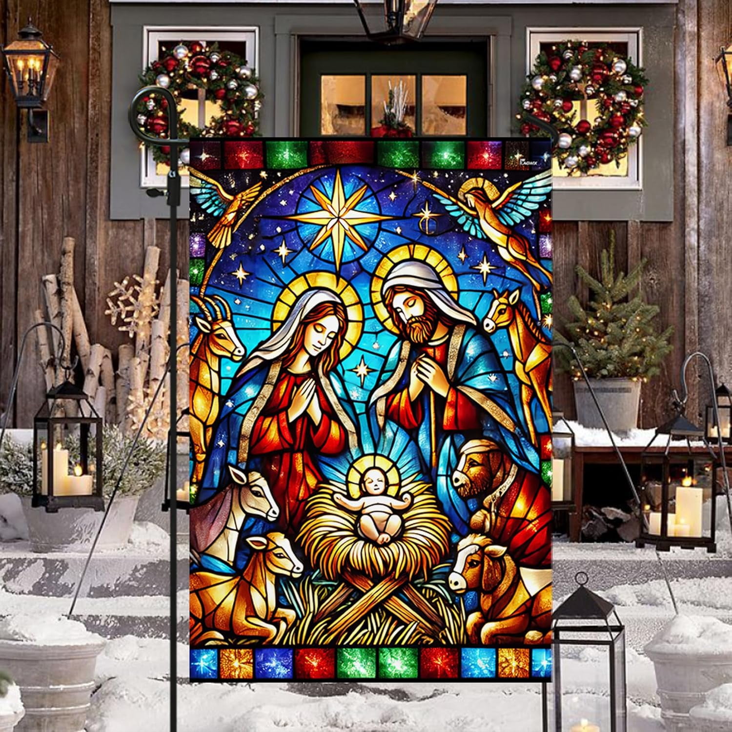 Nativity of Jesus Stained Glass Christmas Flag,Garden Flag -USA House ...