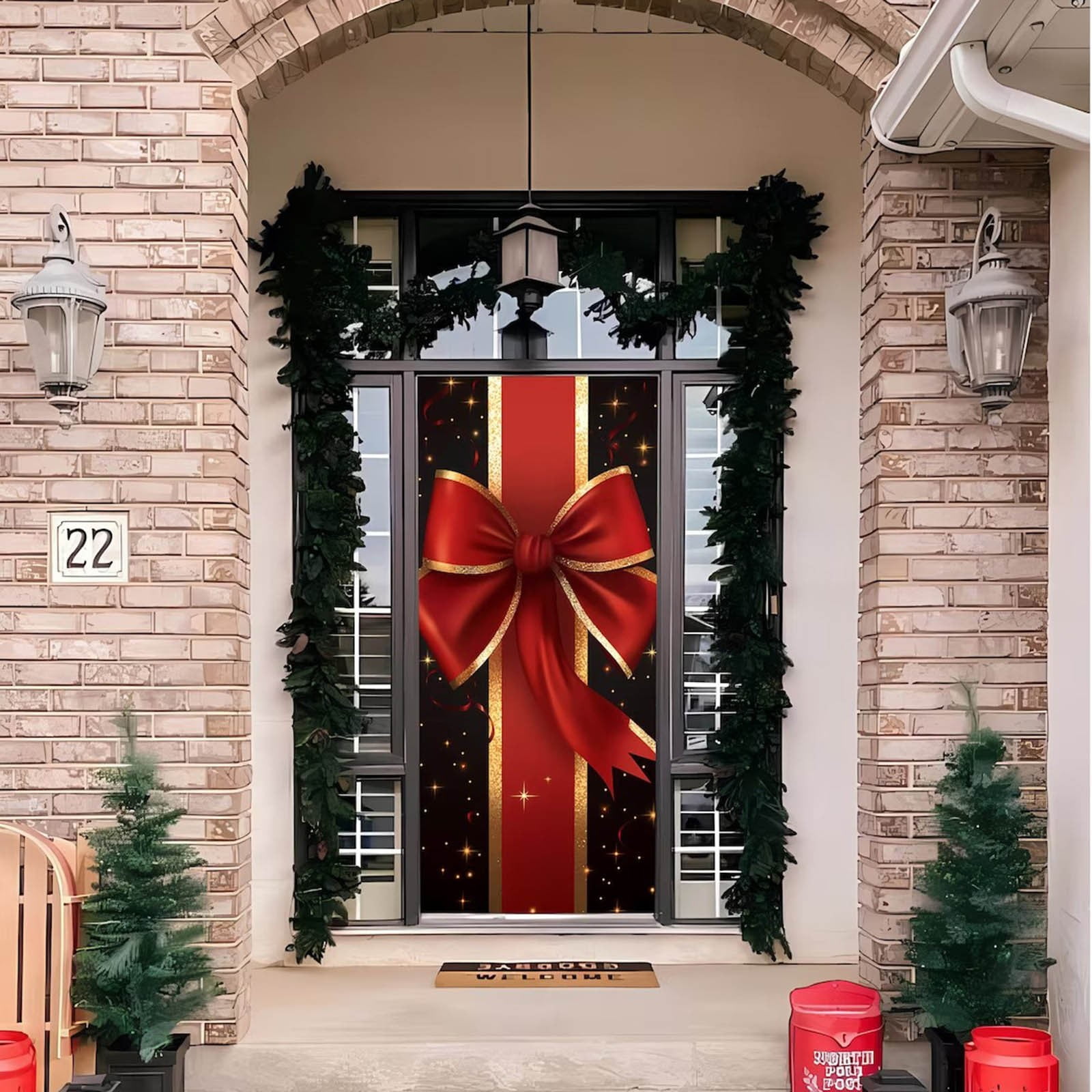 Nativityy Scene Door Cover Red Ribbon Nativityy Scene Christmas Door ...