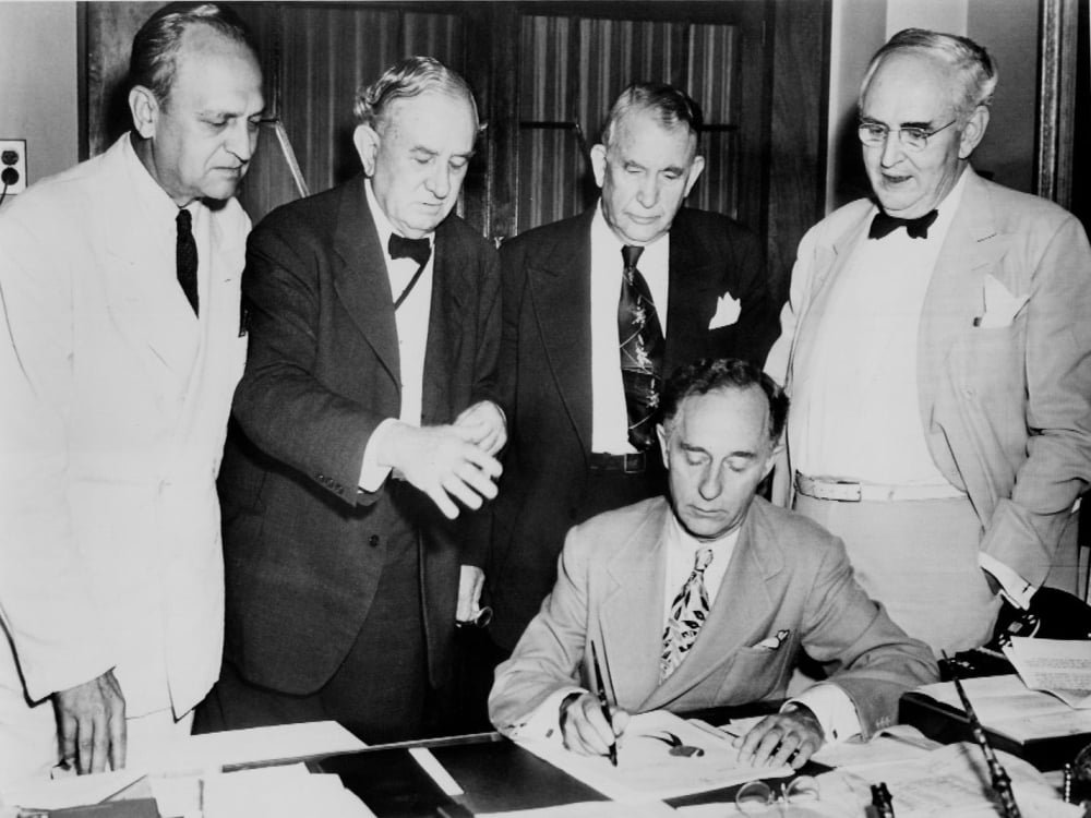 Nato--Senate Secretary Leslie Biffle Signs The Senate'S Resolution Of ...