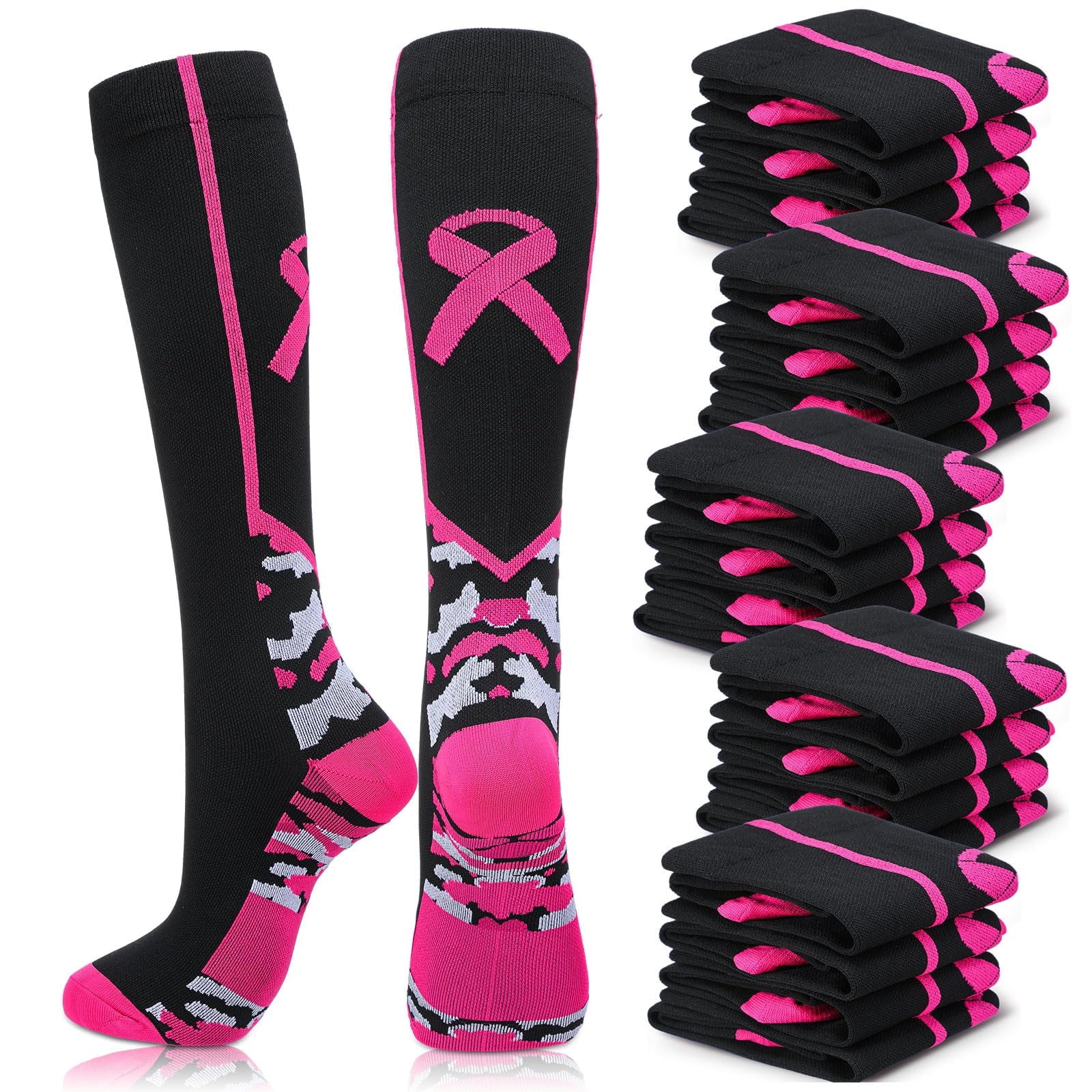 Natonhi 12 Pairs Of Sports Breast Cancer Awareness Pink Ribbon Socks ...