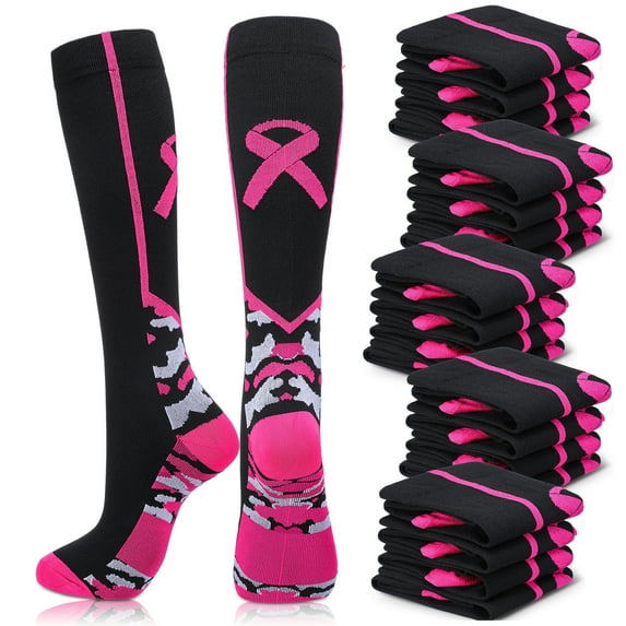 Natonhi 12 Pairs Of Sports Breast Cancer Awareness Pink Ribbon Socks ...