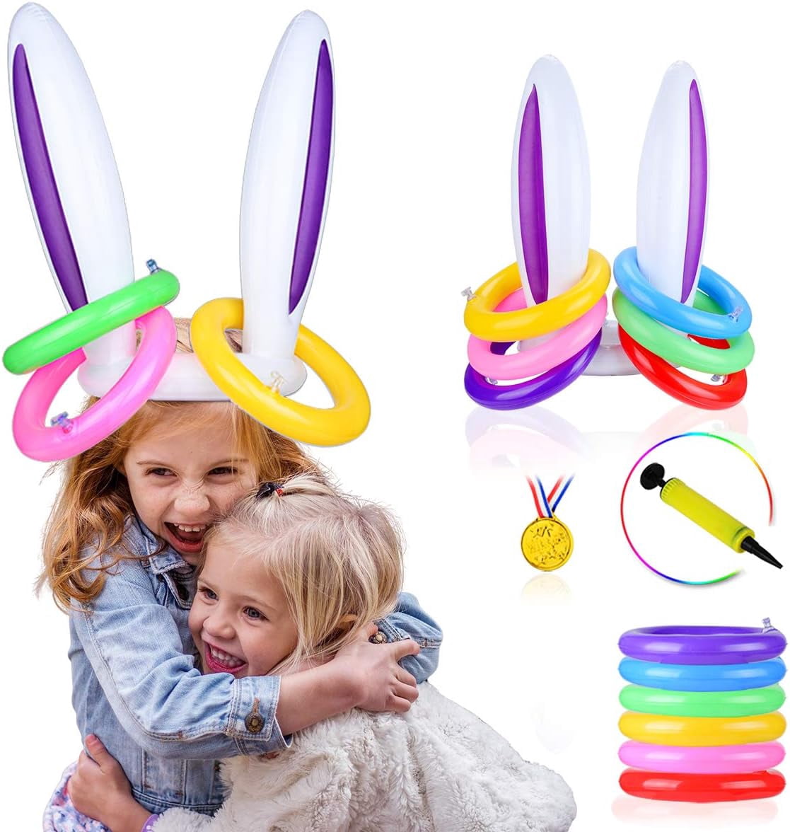 Natonhi 2 Set Inflatable Bunny Ears Ring Toss Game (2 Rabbit-Ear Hats ...