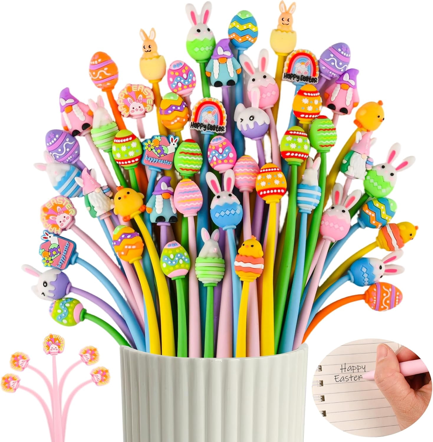 Natonhi 24pcs Easter Stress Relief Bobblehead Pens Kawaii Easter Eggs ...