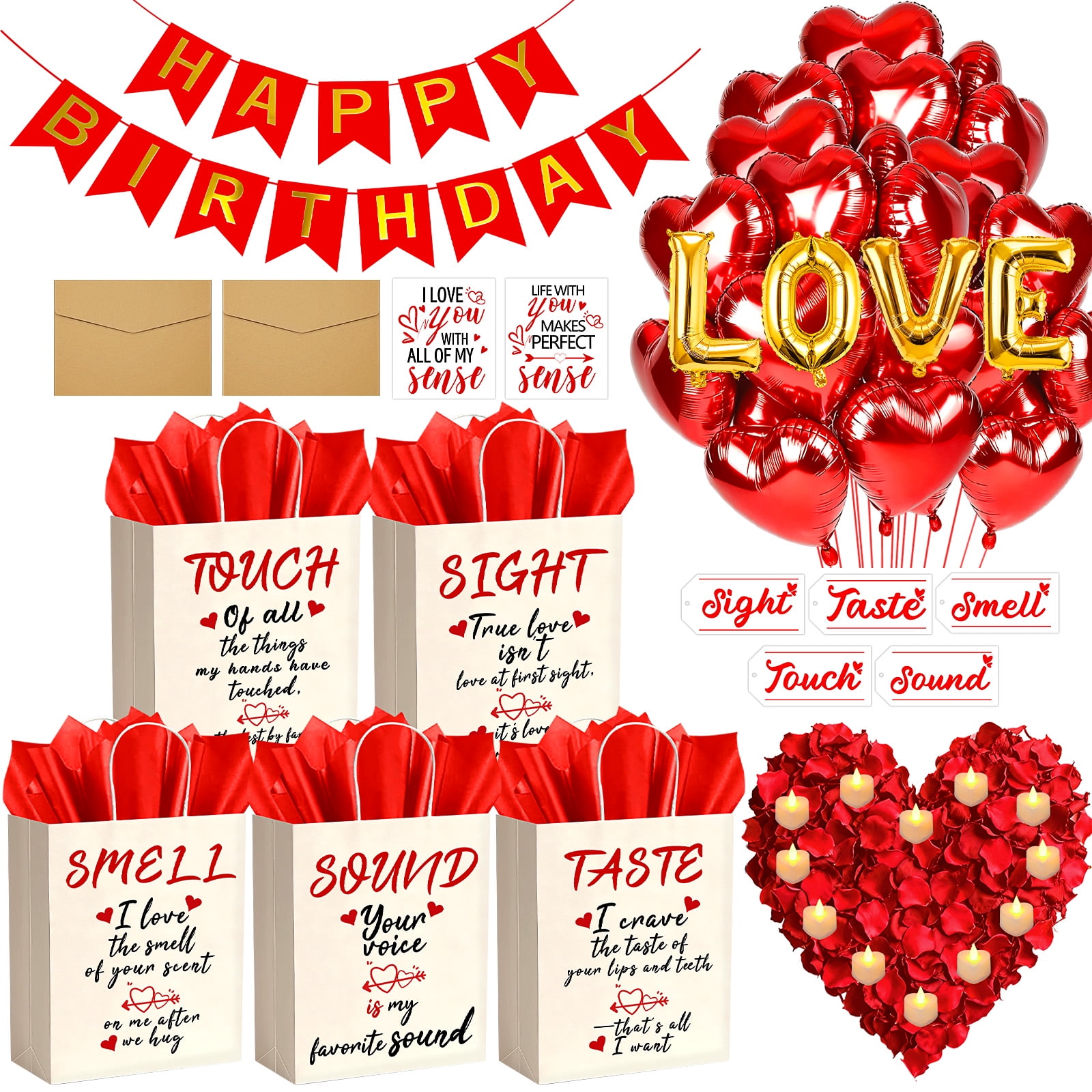 Natonhi 5 Senses Gift Bags for Him with Labels & Tissue Paper Happy ...