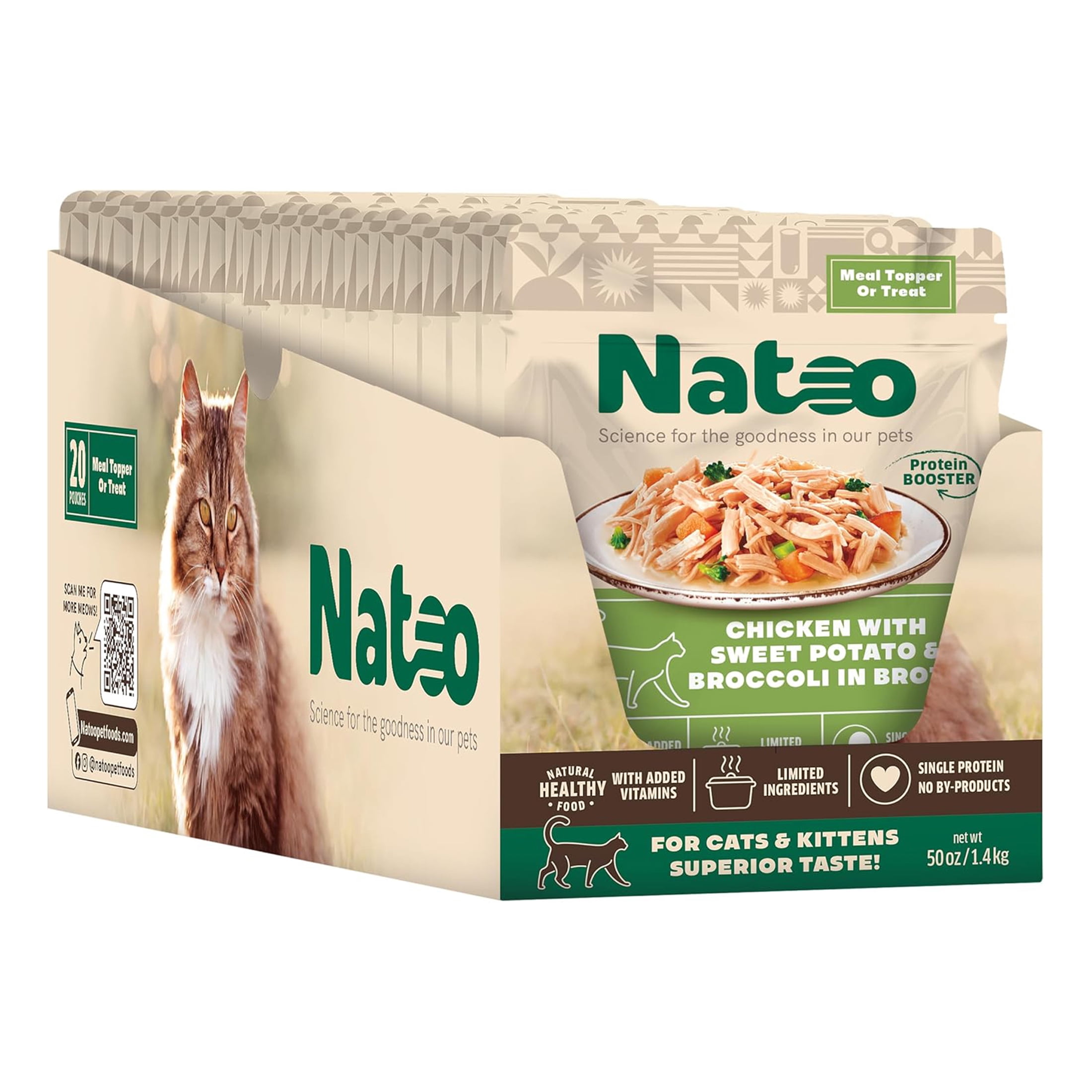 Natoo Cat Food Topper for Picky Eaters, Healthy Soft Cat Treat (Chicken ...