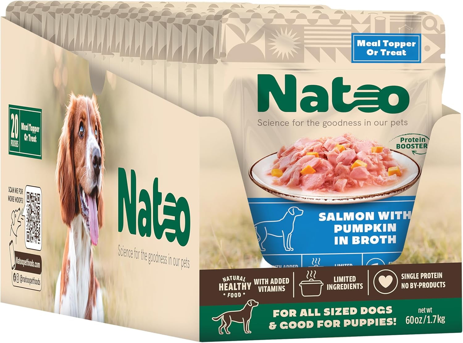 Natoo Dog Food Topper for Picky Eaters & Dog Treat (Salmon & Pumpkin ...