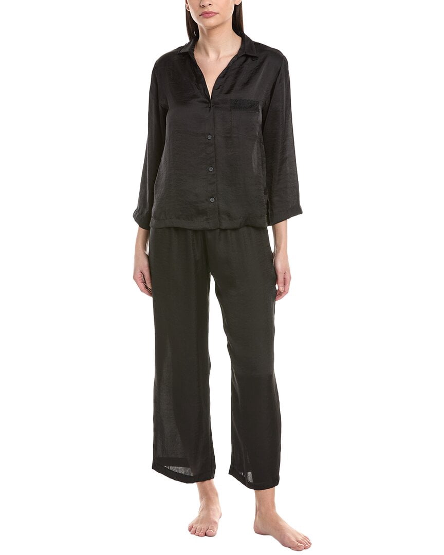 Natori womens 2pc Ashley Washed Satin Icon Notch Pajama Set, m, Black ...