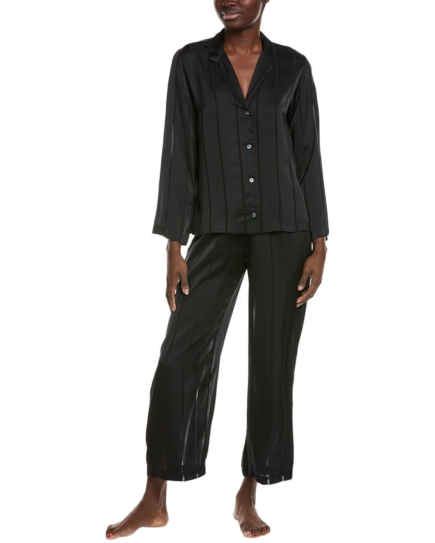 Natori womens 2pc Sheer Stripe Jacquard Notch Pajama Set, XL, Black ...