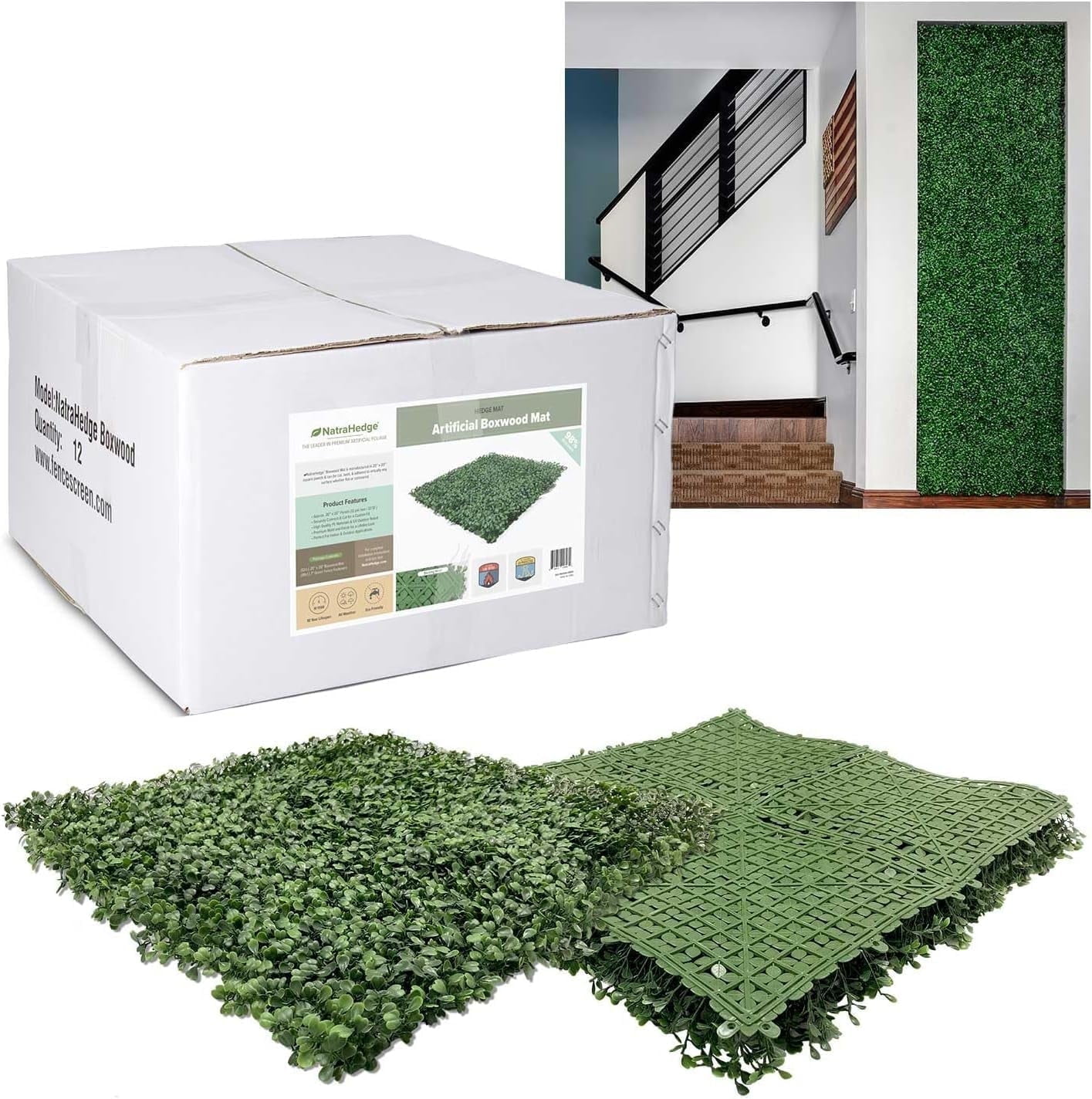 NatraHedge Premium Boxwood Privacy Mat Panels - Dense Backing for ...
