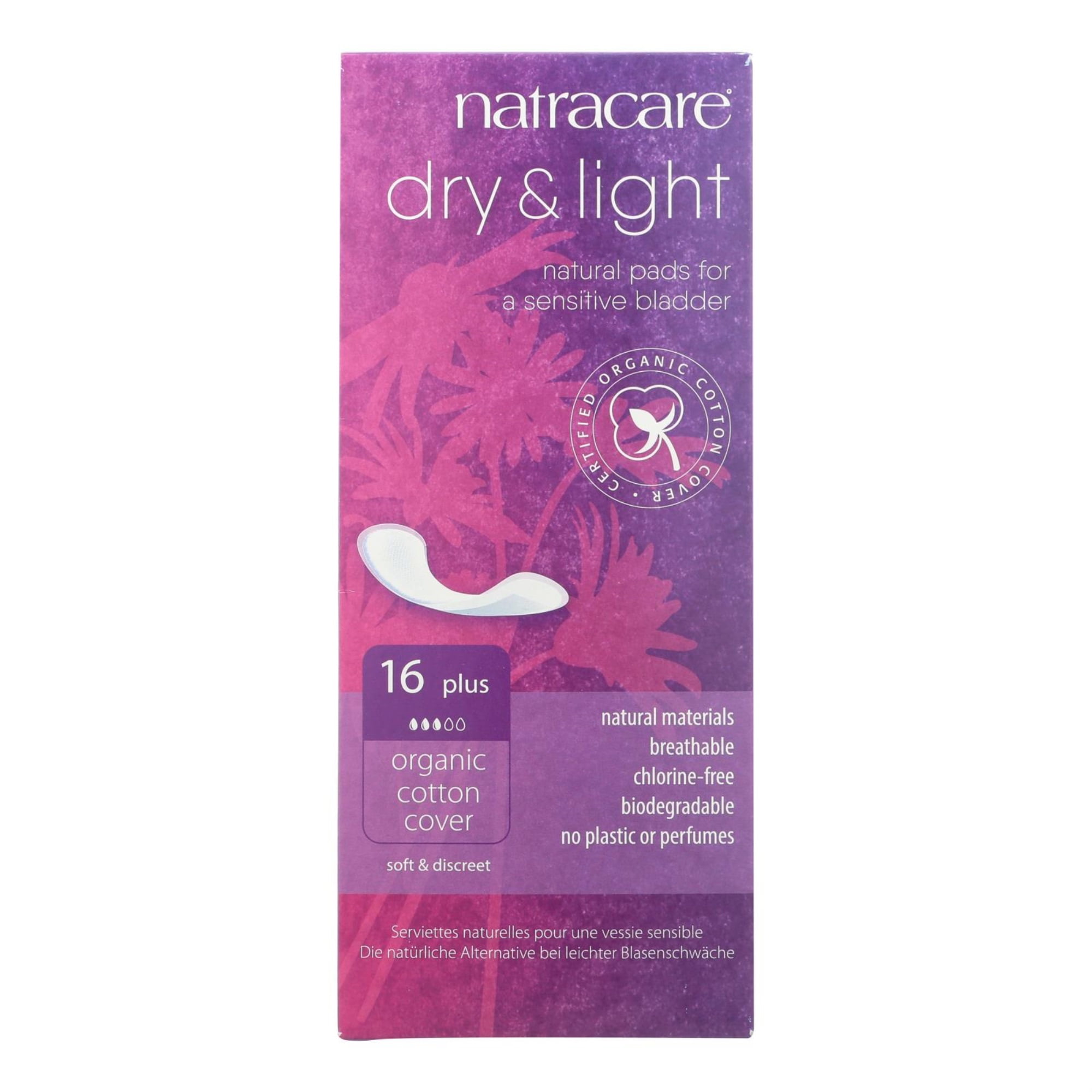 Natracare Dry&Light Incontinence Pads Plus, 16 Count - Walmart.com