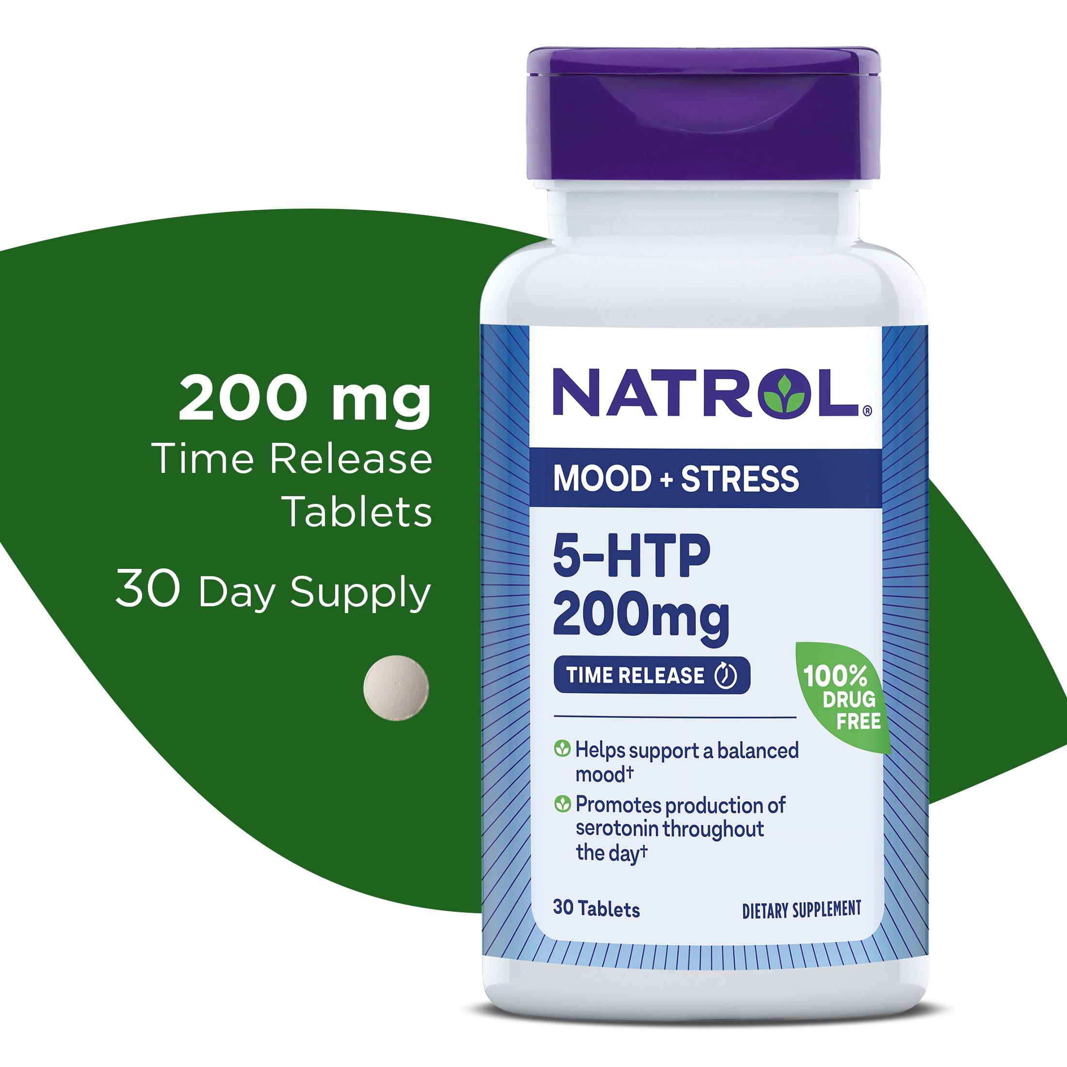 Natrol 5-HTP Time Release Tablets, Promotes a Calm Relaxed Mood, 200mg ...