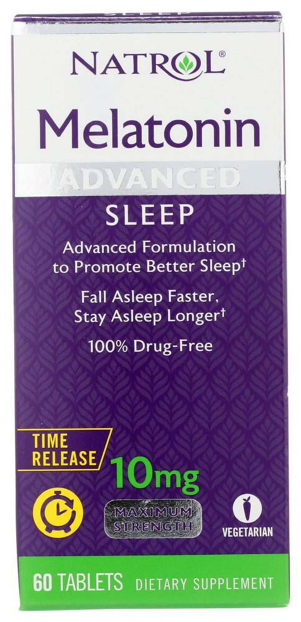 Natrol Advanced Sleep Melatonin 10mg, Max Calm Time Release Pills, 60 ...