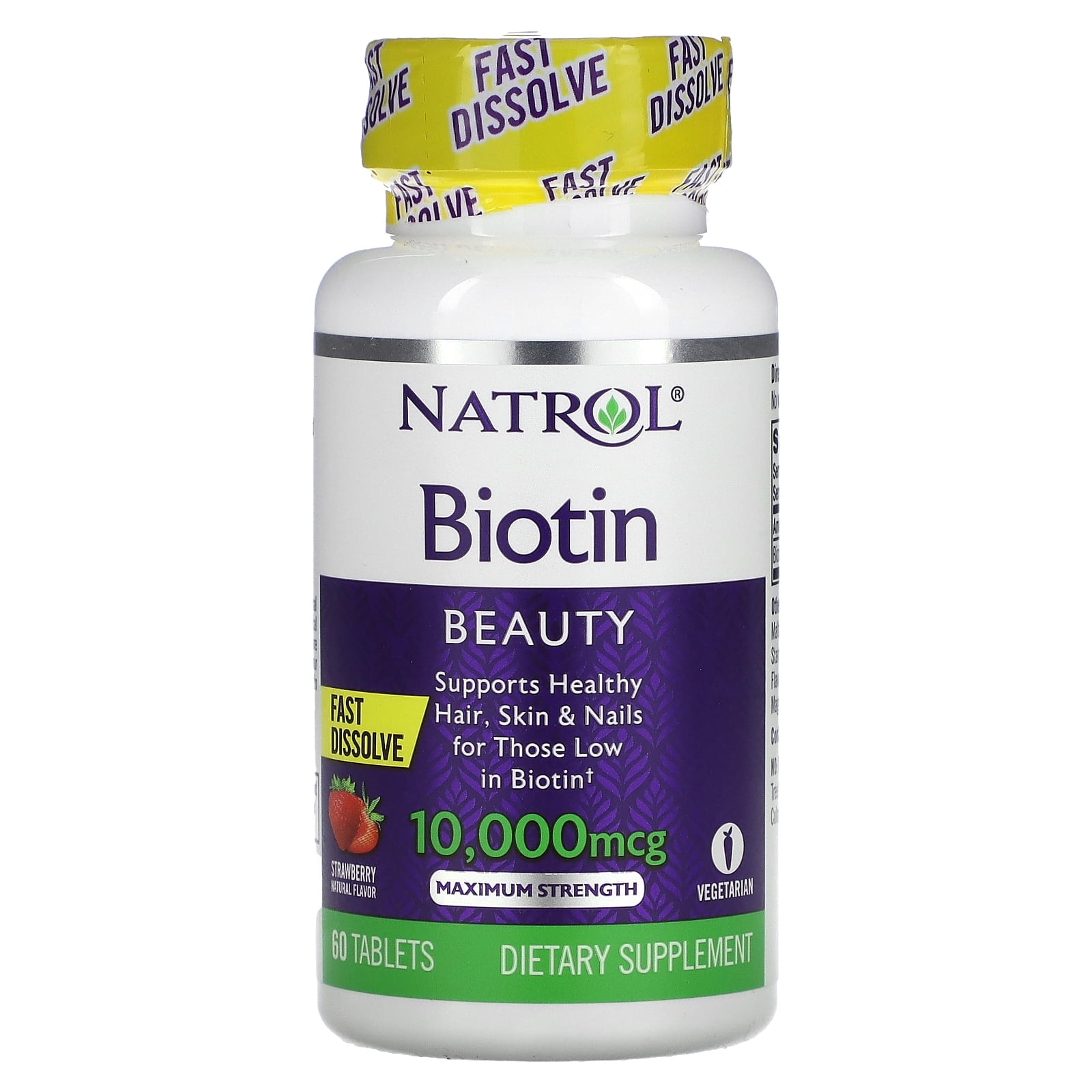 Natrol, Biotin, Fast Dissolve, Maximum Strength, Strawberry, 10,000 mcg ...