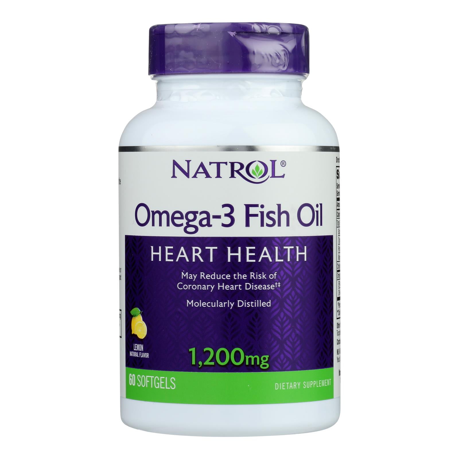 Natrol Heart Health Omega-3 Fish Oil, Lemon Flavor 1200mg, 60 Softgels ...